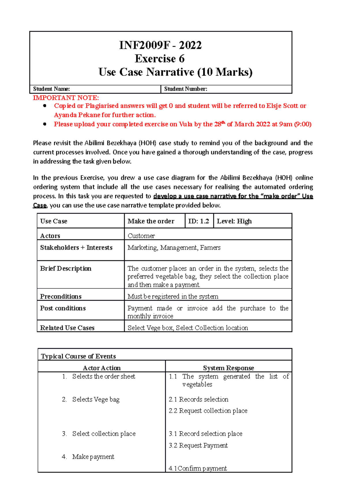 INF2009 F Exercise 6 2022 MEMO - INF2009F - 2022 Exercise 6 Use Case ...
