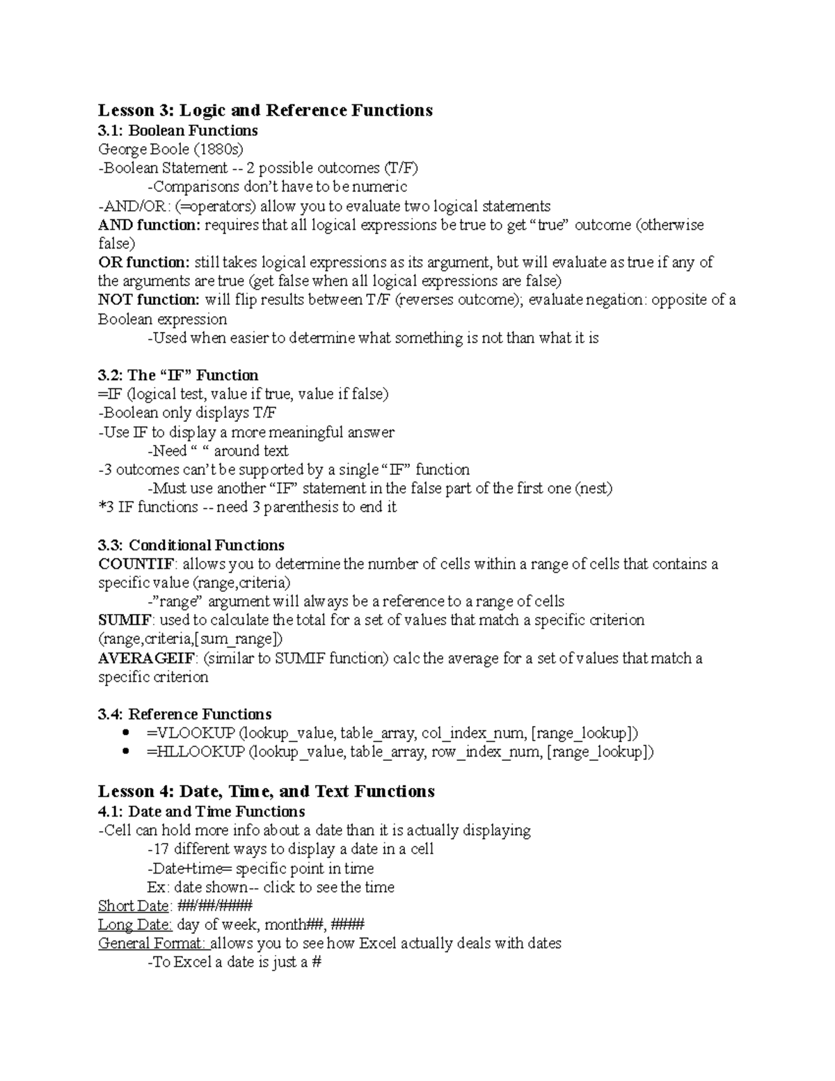 Istm 210 Excel Lesson 3 And 4 Lesson 3 Logic And Reference Functions 3 Boolean Functions 2260