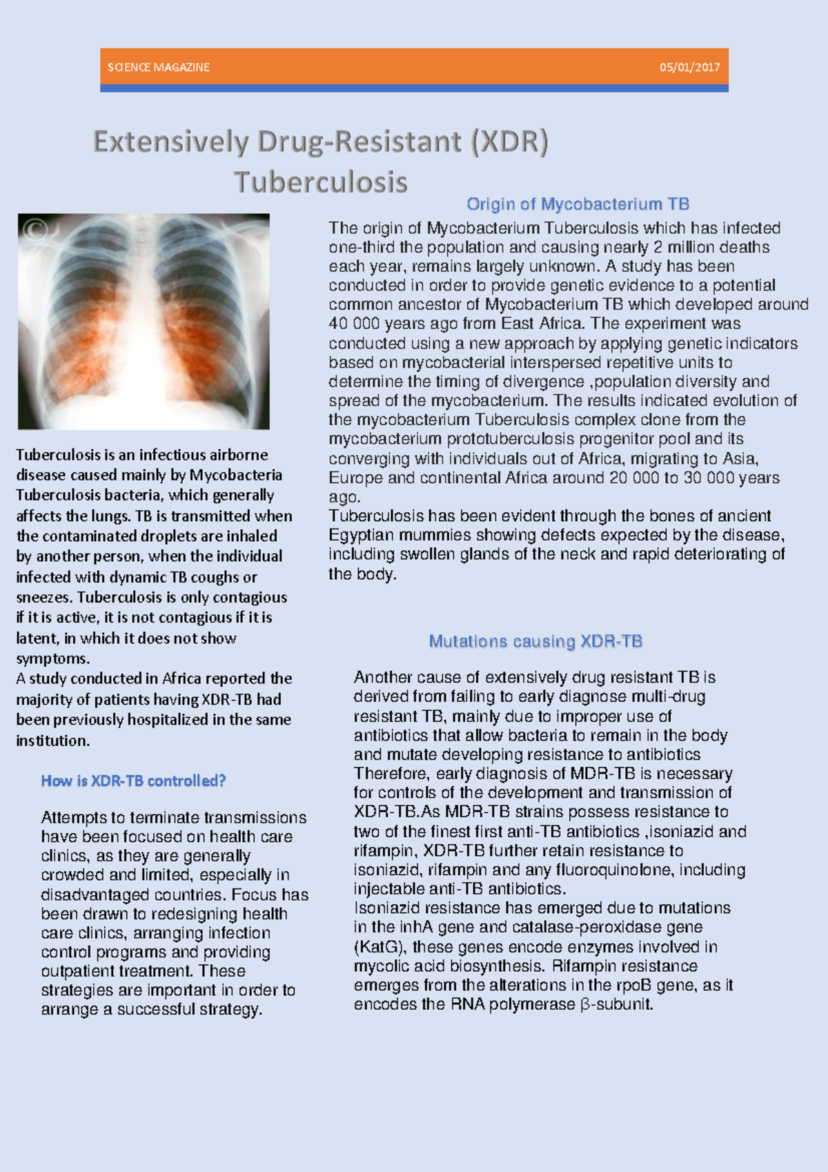 XDR-TB Magazine - SCIENCE MAGAZINE Tuberculosis is an infectious ...