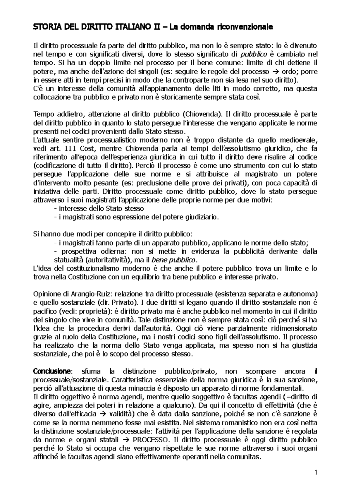Storia II - STORIA DEL DIRITTO ITALIANO II – La domanda riconvenzionale ...
