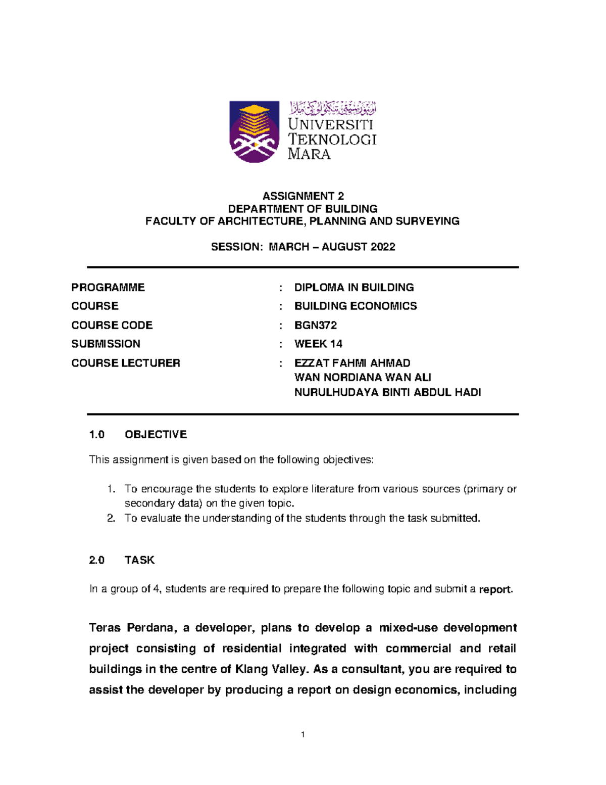 Assignment 2 Building Economics BGN372 MAC - OGOS 2022 - ASSIGNMENT 2 ...