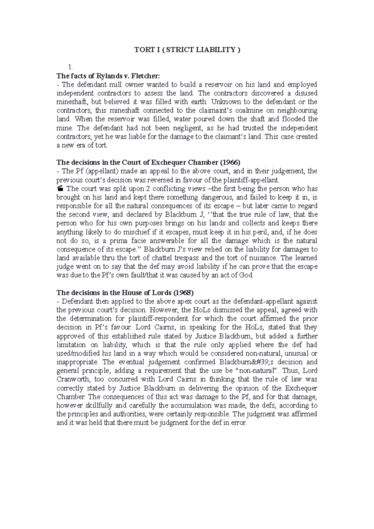 8 Tutorial ( Strict Liability) - TORT I ( STRICT LIABILITY ) 1. The ...