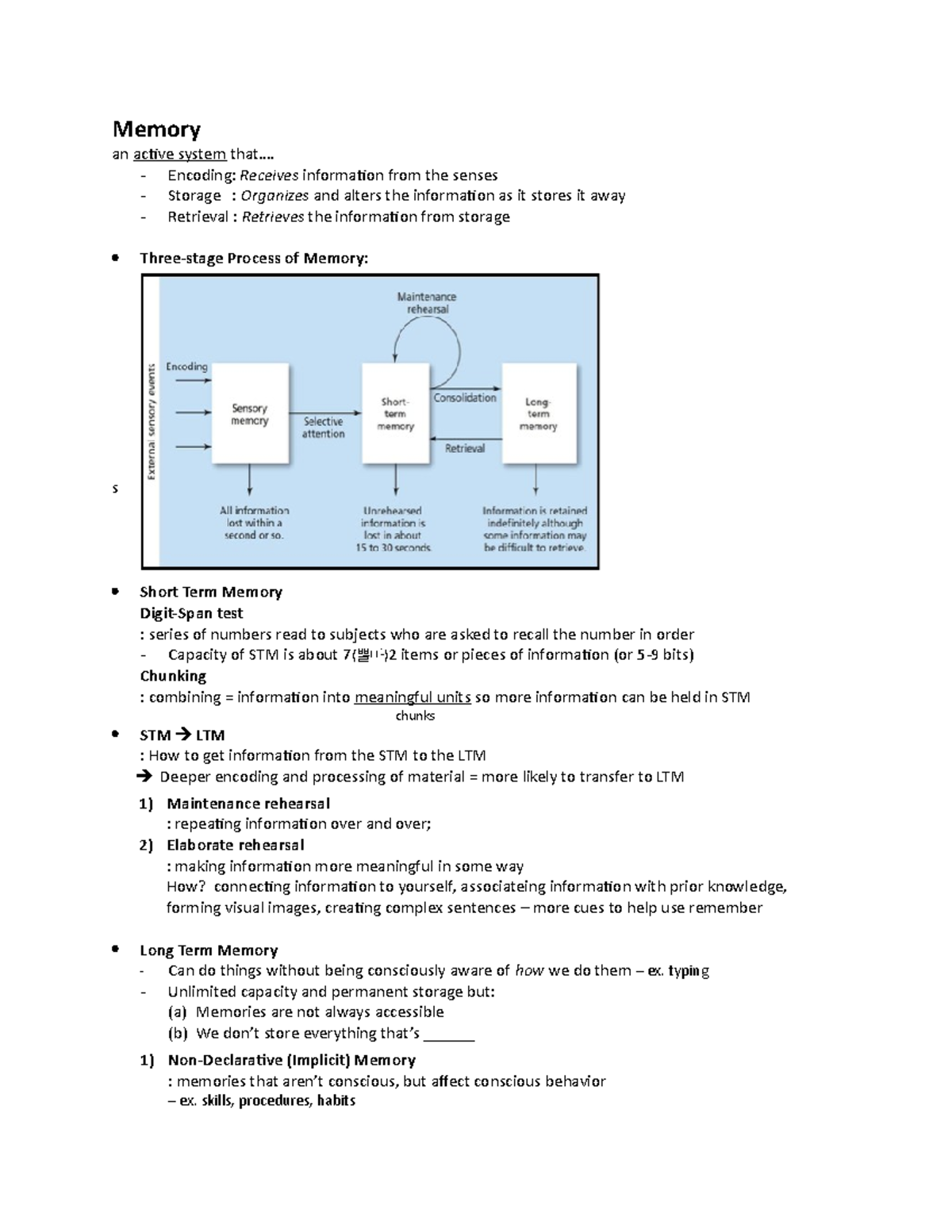 2. Psych 111 - Notes 2 (Lecture + Textbook) - Memory an active system ...
