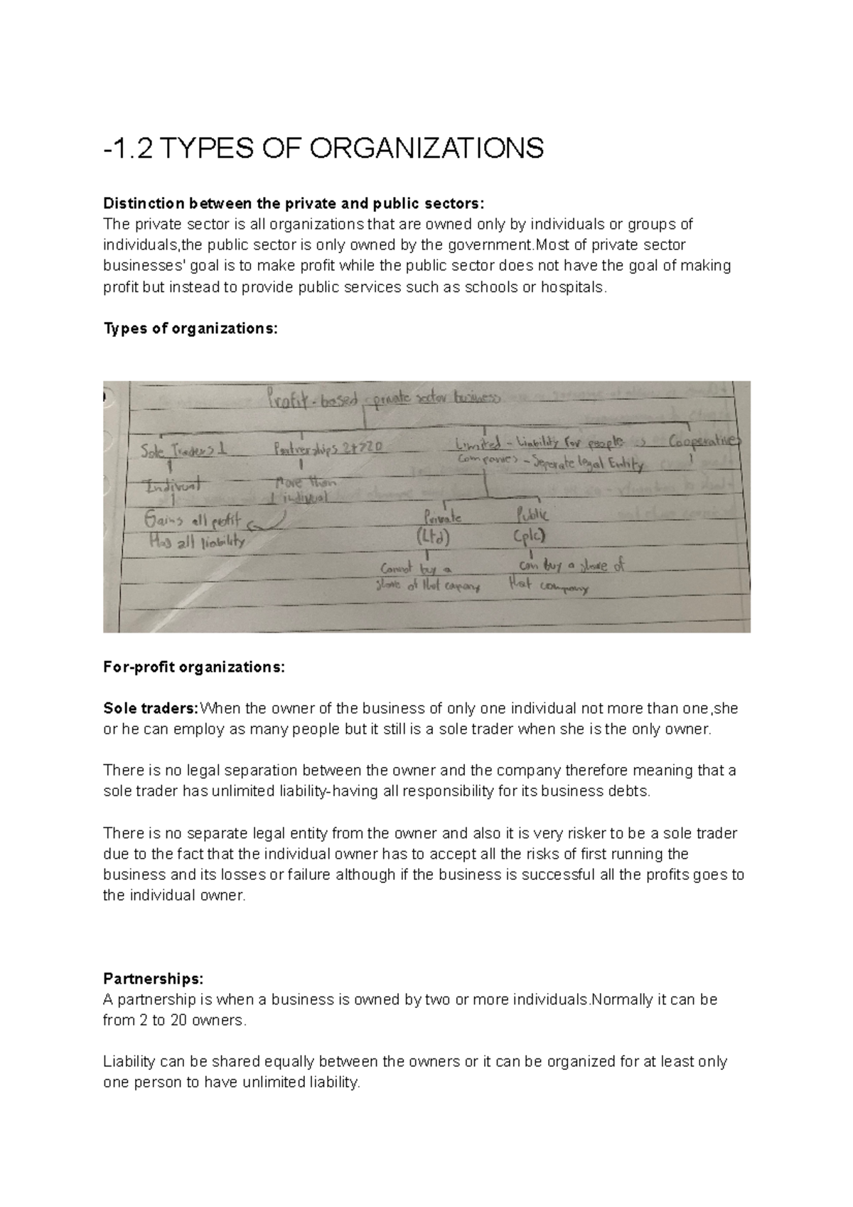 Types of organization - notes -1 TYPES OF ORGANIZATIONS Distinction ...