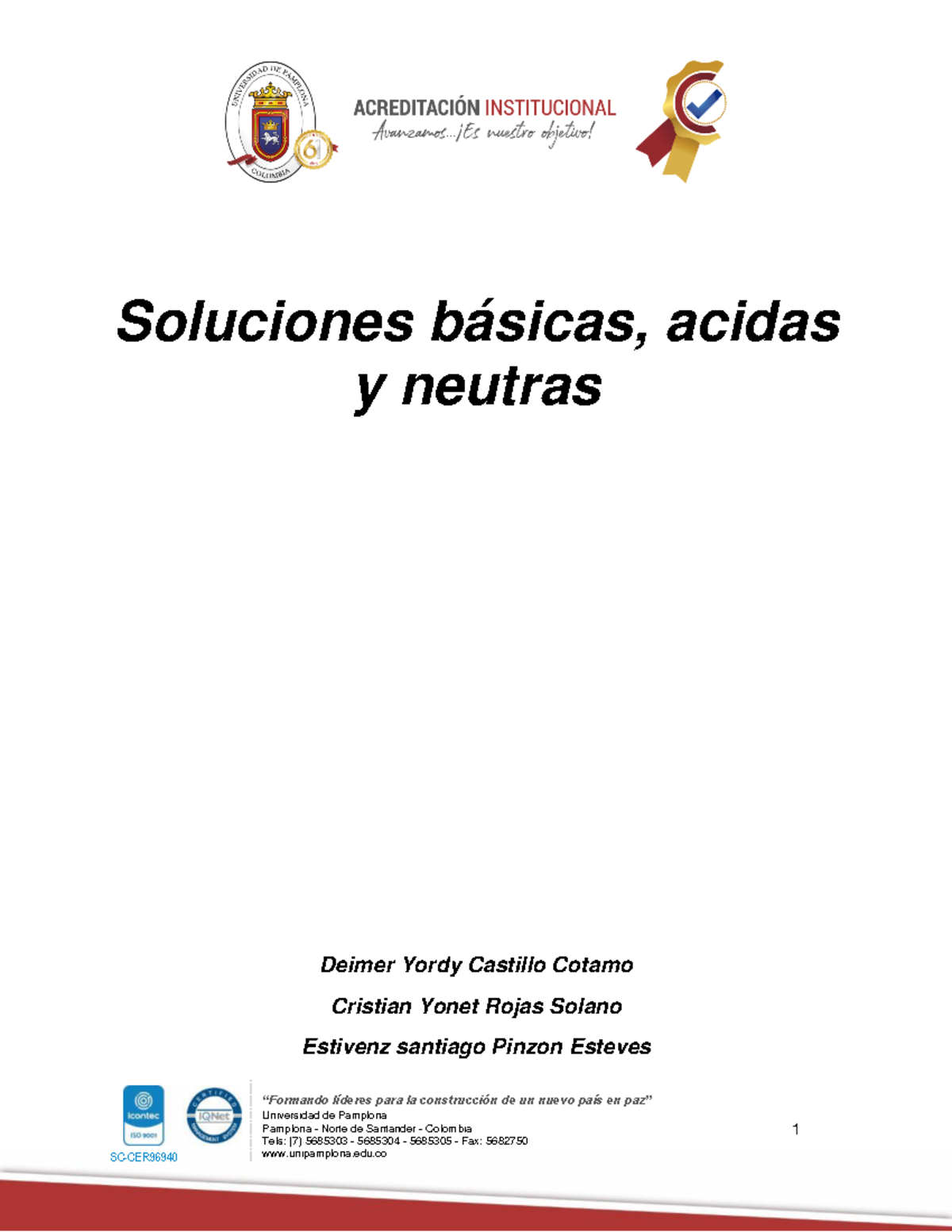Informe DE soluciones basicas y acidas - Universidad de Pamplona Pamplona - Norte de Santander ...