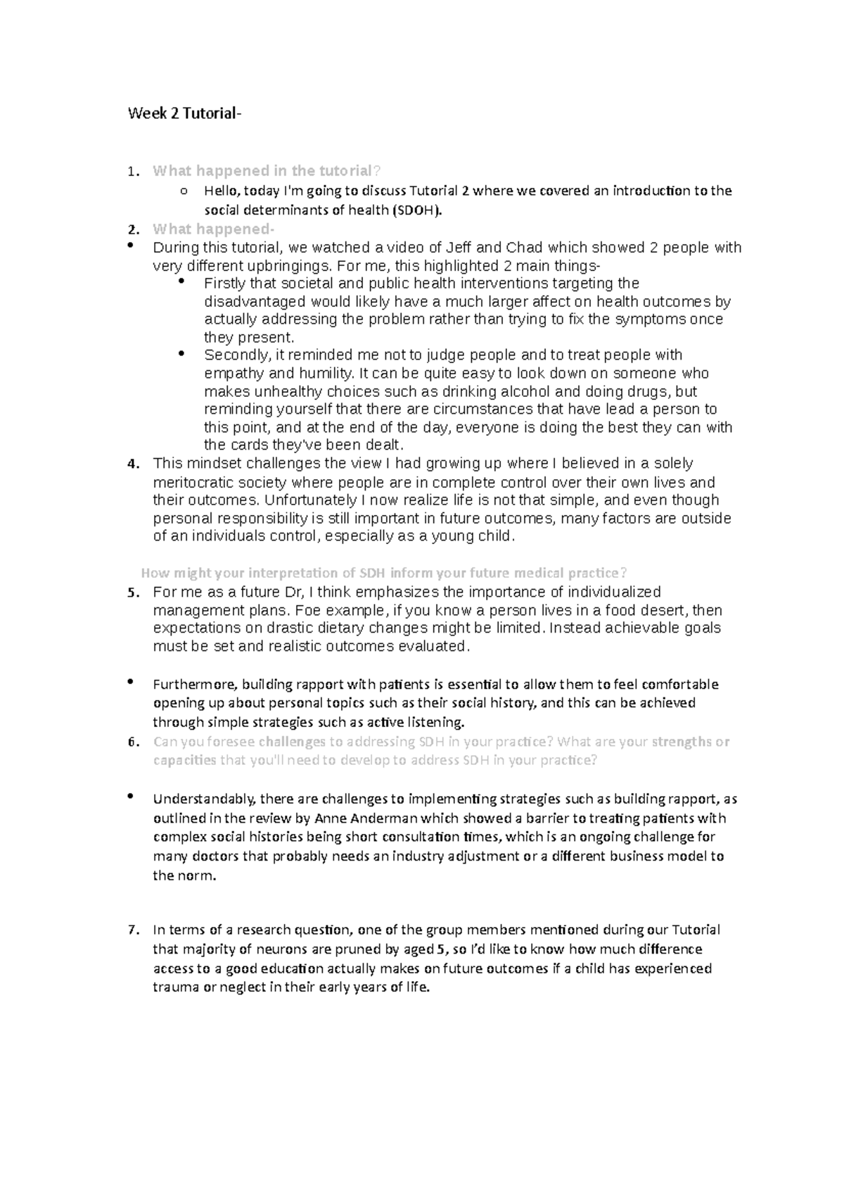 Week 2 Tutorial - Health, society and research - Week 2 Tutorial- What happened in the tutorial ...