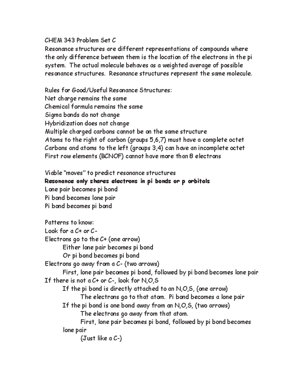 CHEM343 PSET C - Exam prep - CHEM 343 Problem Set C Resonance structures are different - Studocu