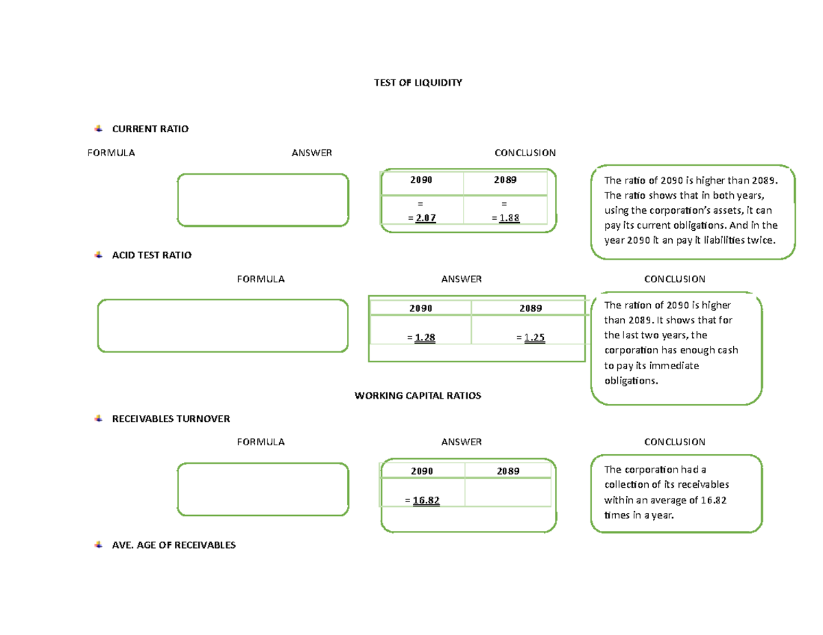 ratios statistics - TEST OF LIQUIDITY CURRENT RATIO FORMULA ANSWER ...