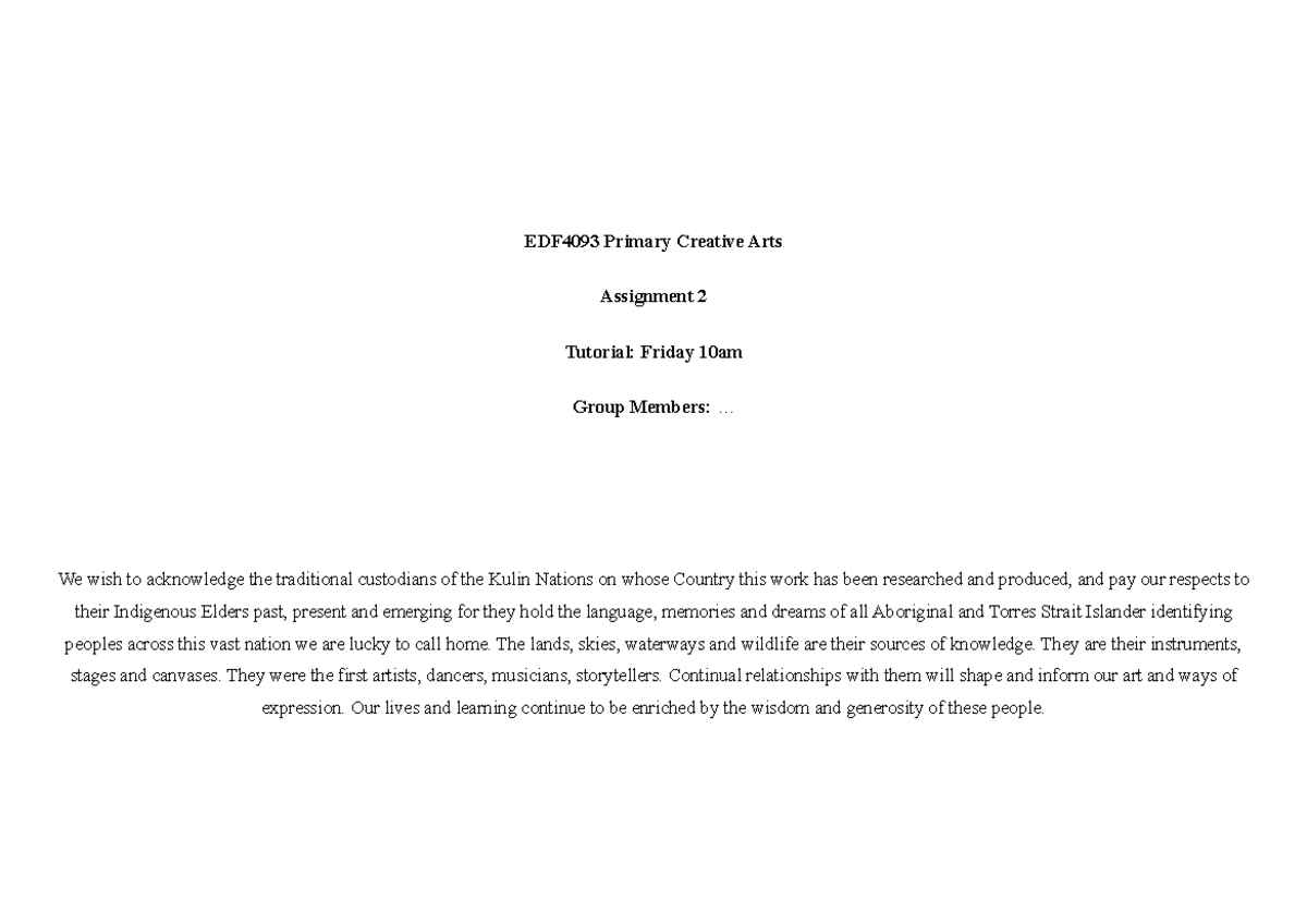 EDF4093 Art AT2 - Fourth year graduate assignment. - EDF4093 Primary ...