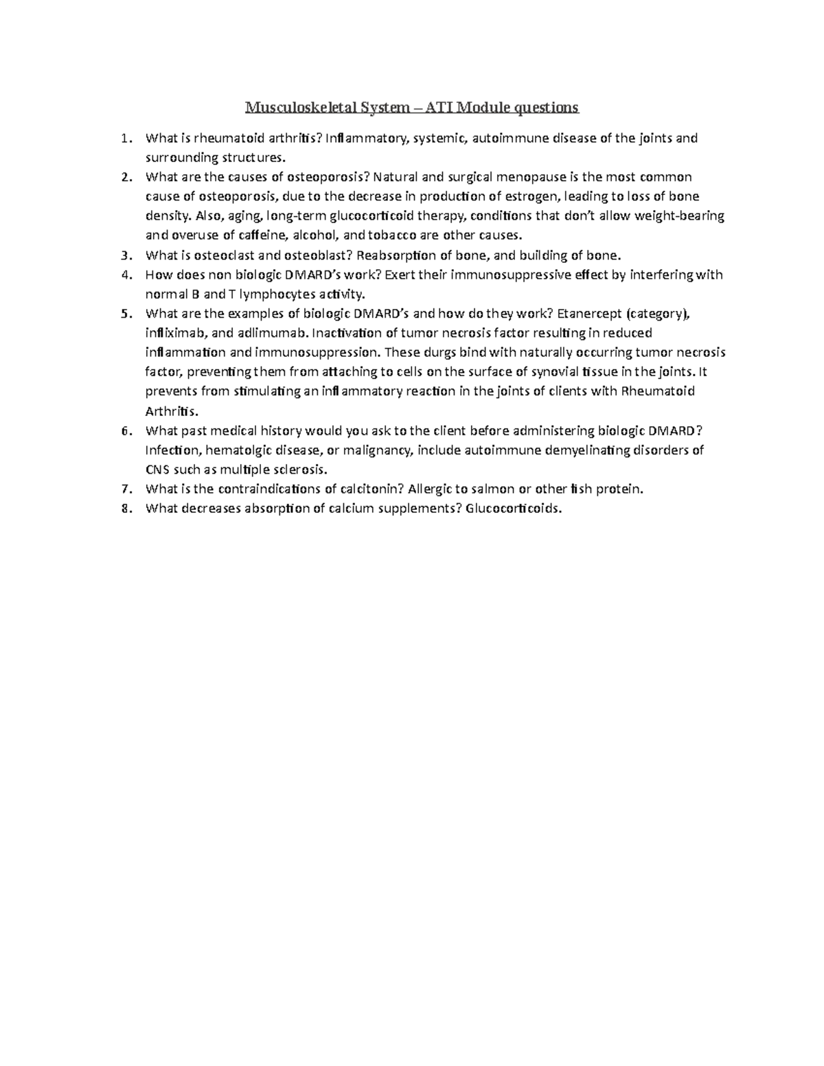 Musculoskeletal System ATI Module questions - Musculoskeletal System ...