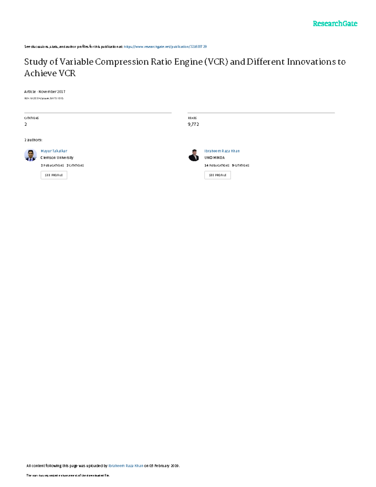 Study of Variable Compression Ratio Engine VCR and - See discussions ...