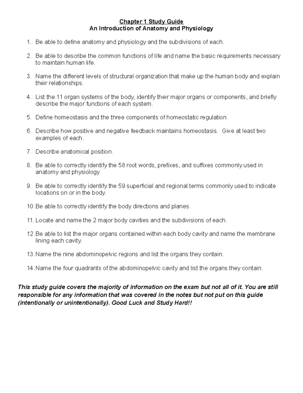 Openstax Chapter 1 Study Guide Chapter 1 Study Guide An Introduction