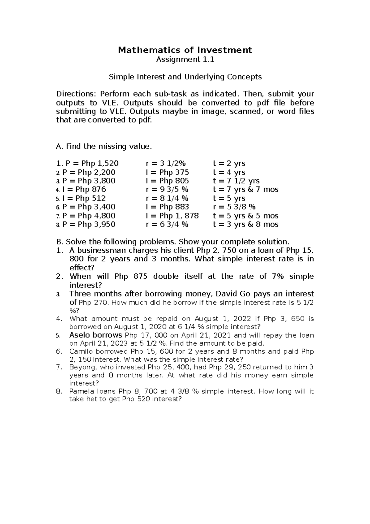 Assignment-1 - Gahsppxn - Mathematics of Investment Assignment 1 ...