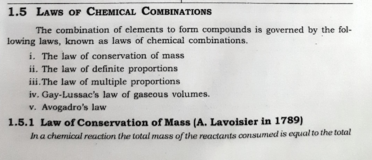 Some basic concepts part2 - 1 LAws OF CHEMICAL CoMBINATIONS The ...