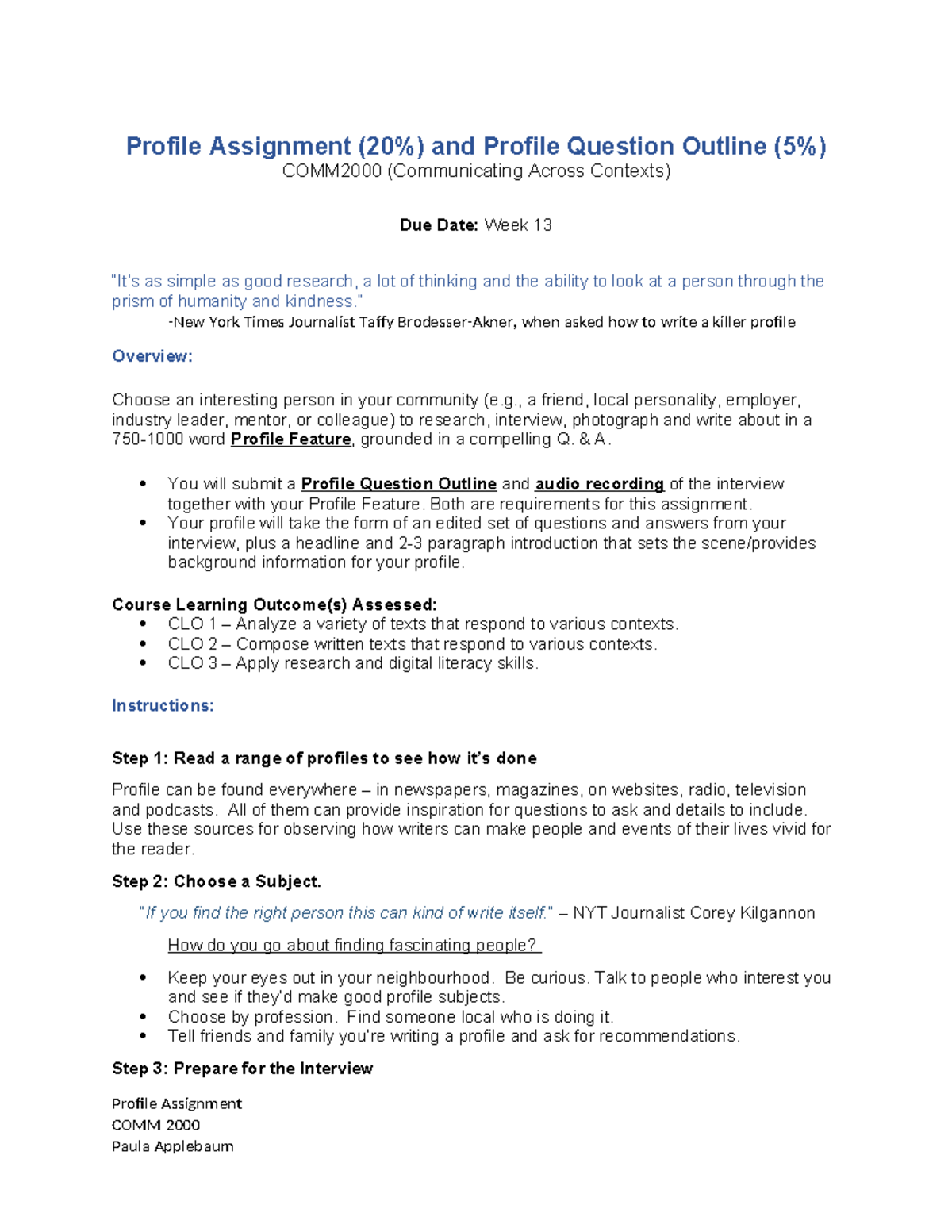 Profile Assignment Instructions V3 - Profile Assignment (20%) and ...