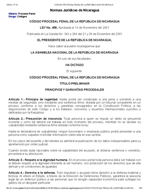 Código penal Nicaragua Ley 641 - El Presidente de la República de ...