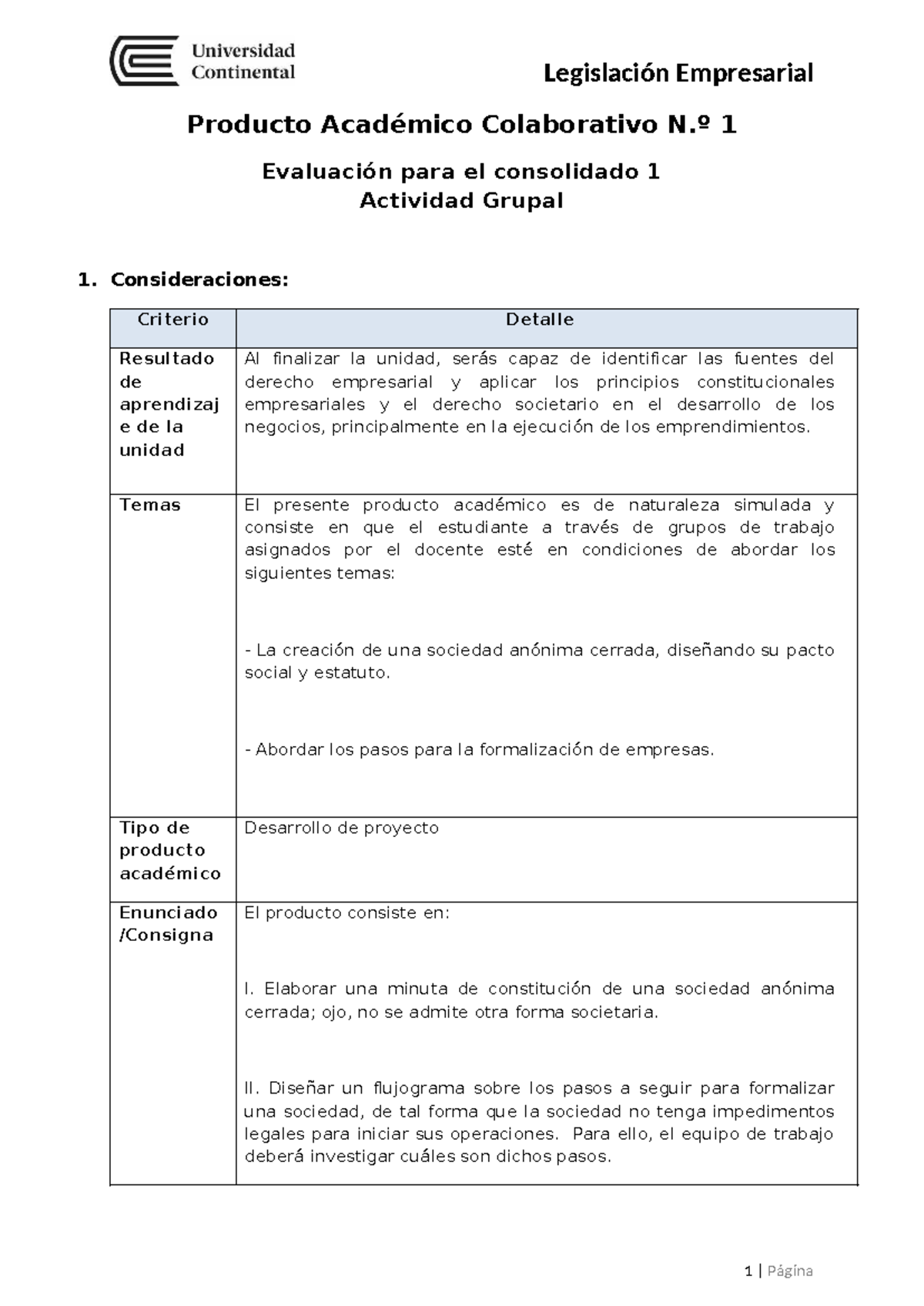 C1 S2 Rubrica de evaluacion PA - Producto Académico Colaborativo N.º 1 Evaluación para el - Studocu
