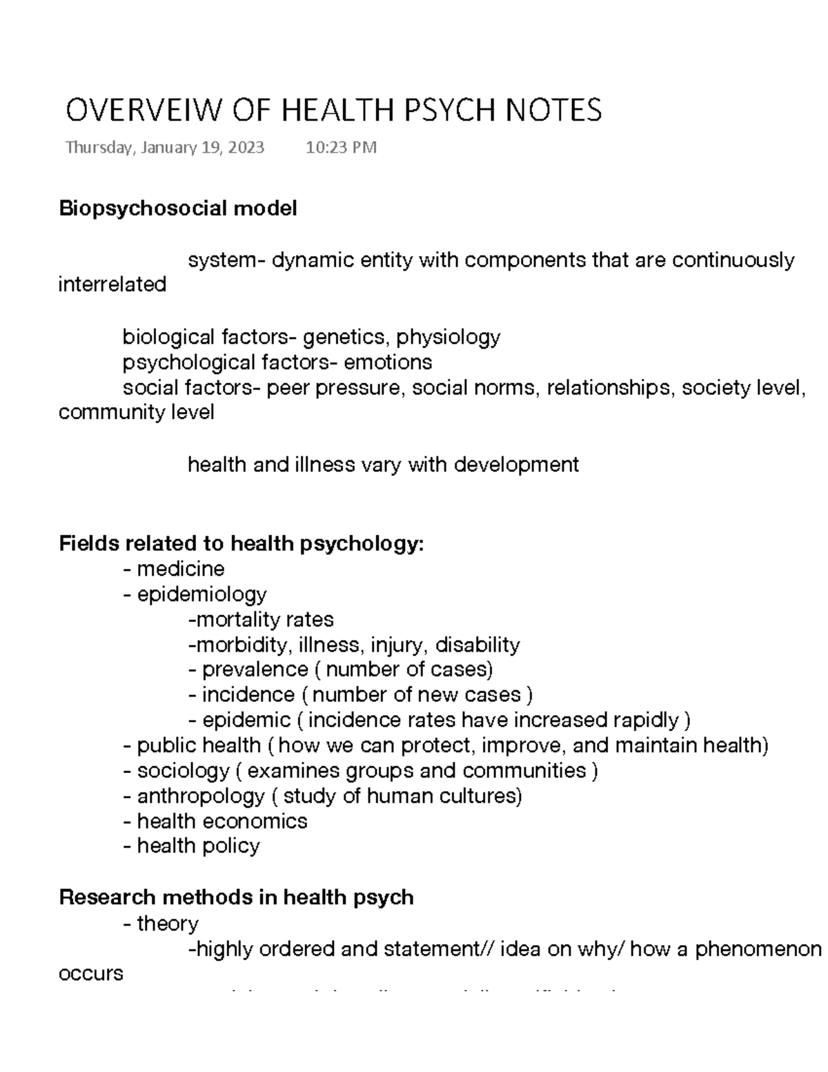 Overveiw OF Health Psych Notes - Biopsychosocial model system- dynamic ...
