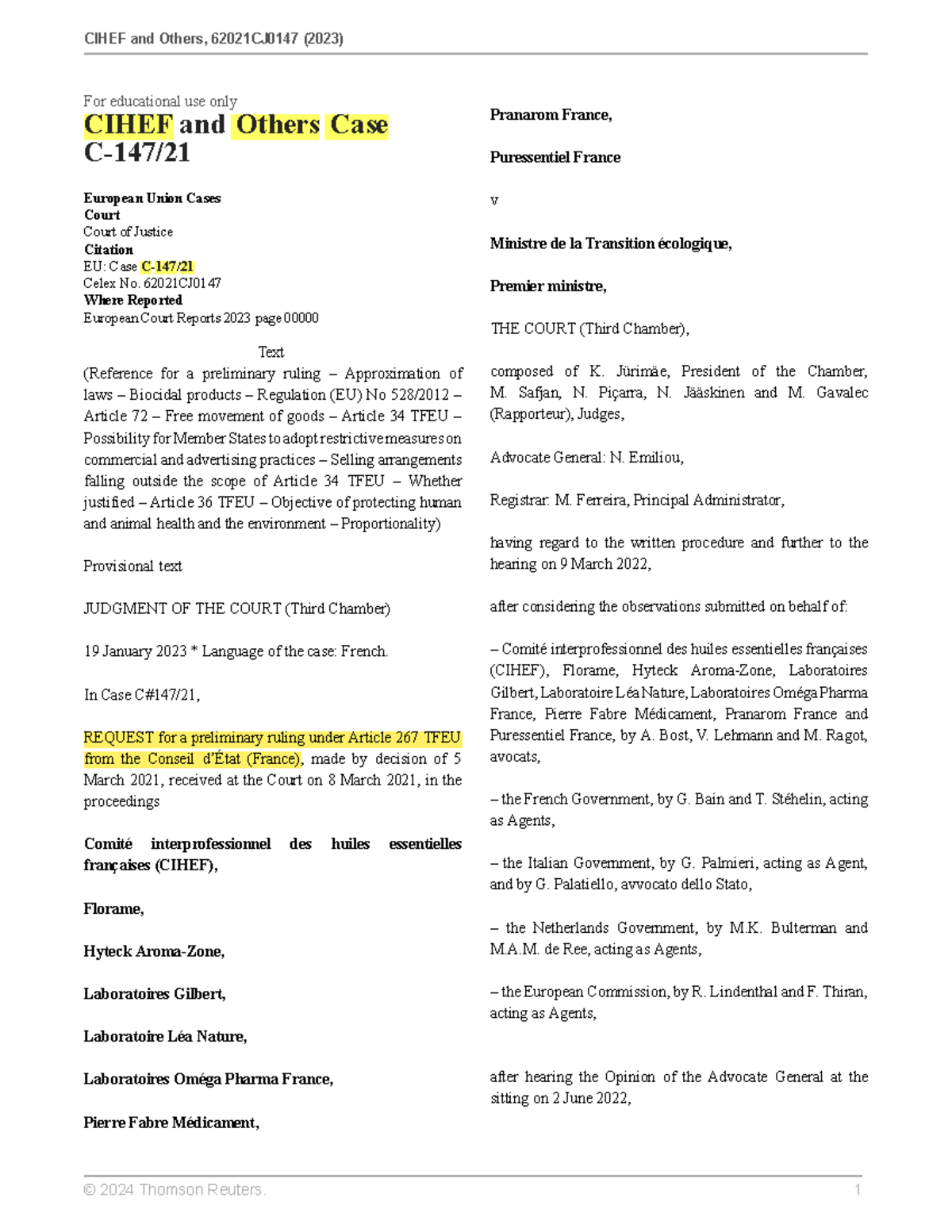 Chief - french case - For educational use only CIHEF and Others Case C ...