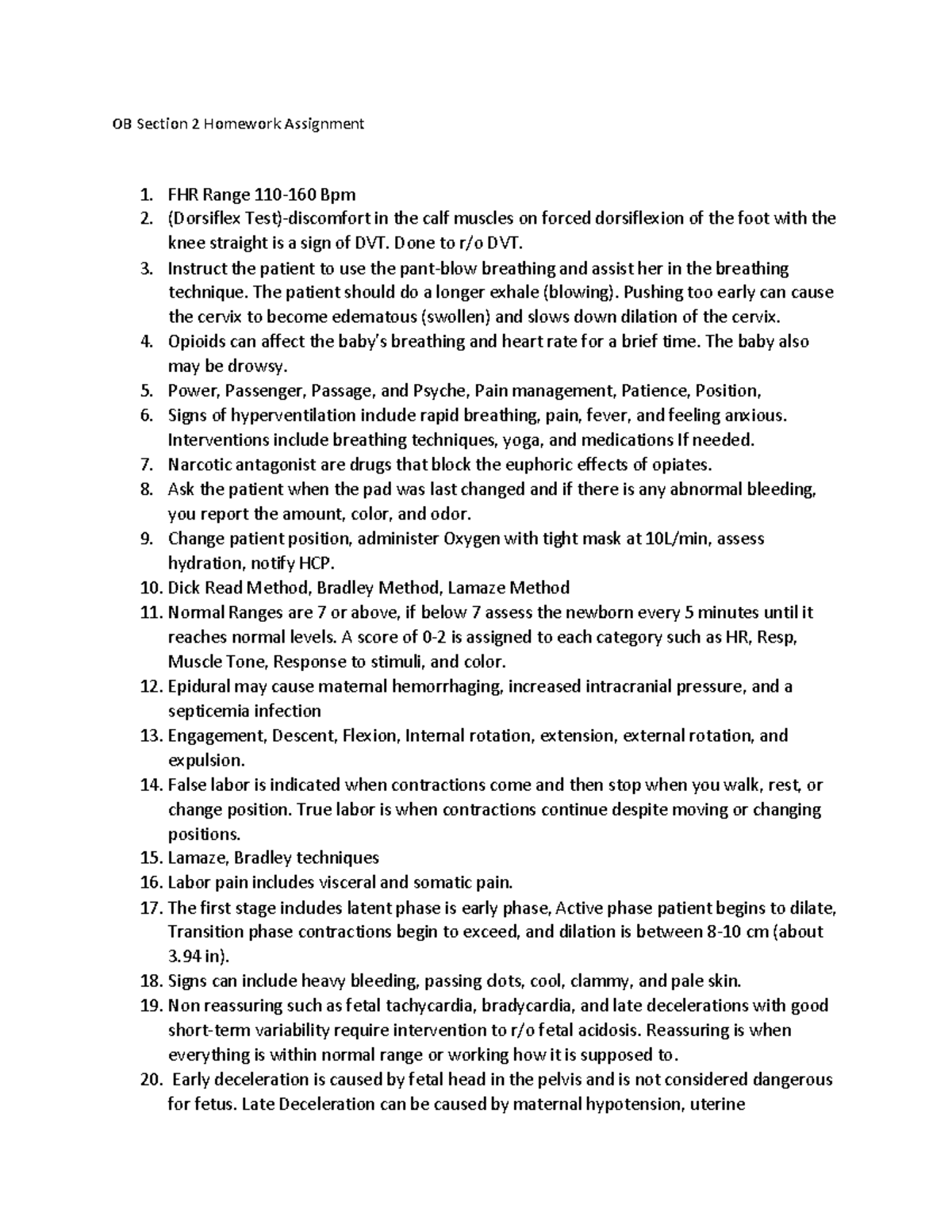 OB Assignment - OB PEDS - OB Section 2 Homework Assignment FHR Range ...
