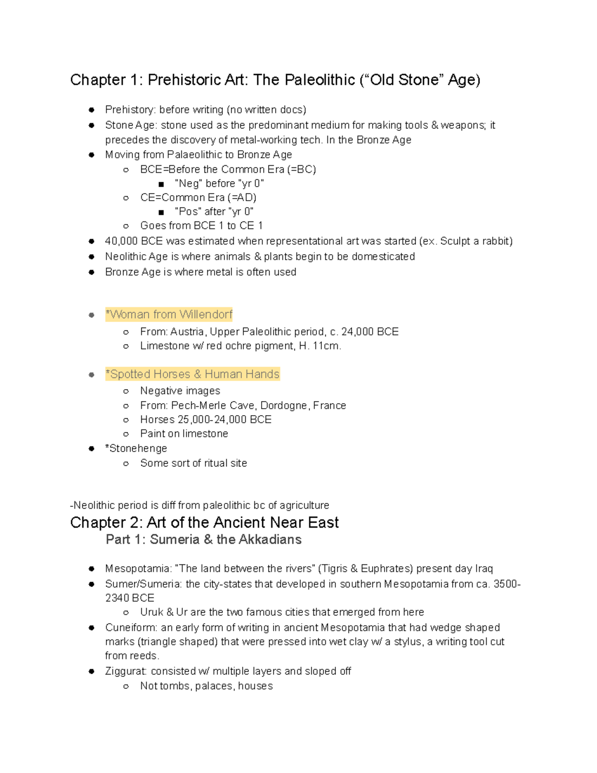 ART 175 Part 1 Notes - Chapter 1: Prehistoric Art: The Paleolithic Age ...