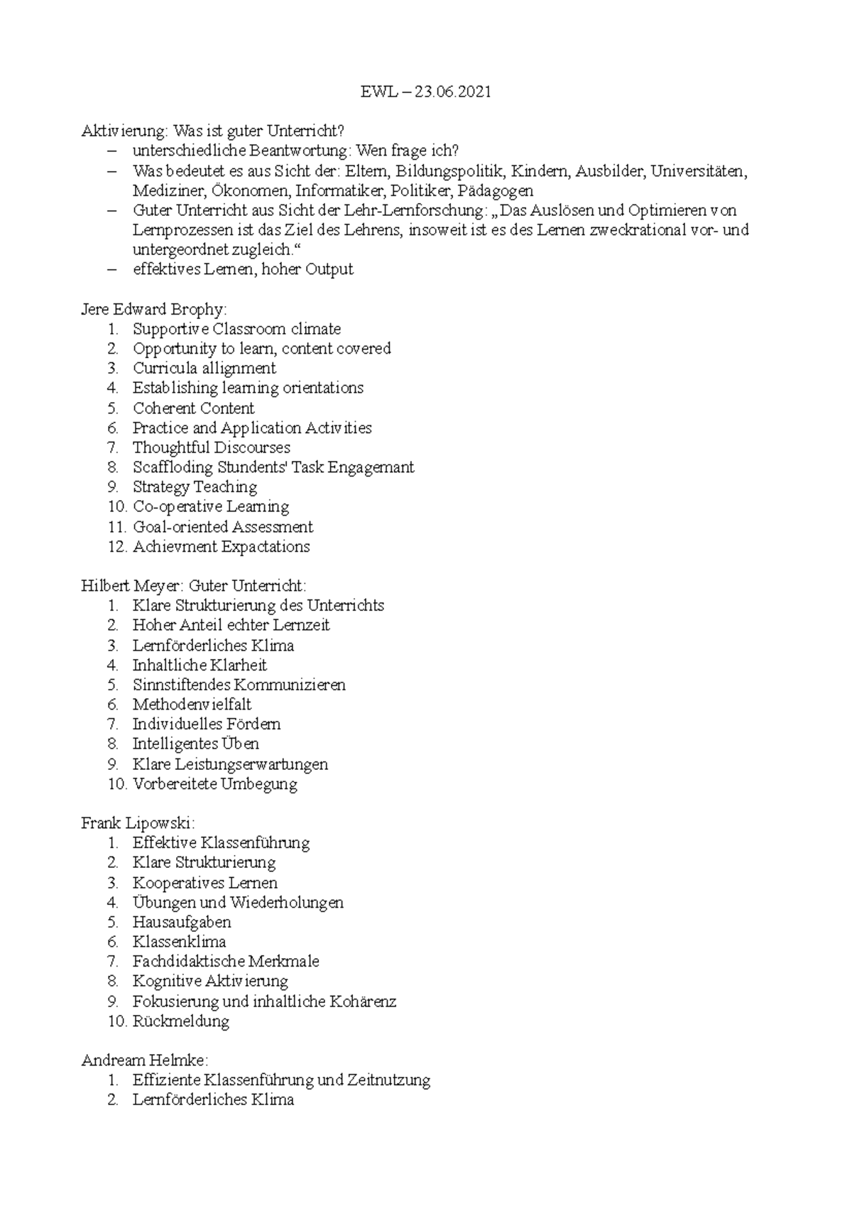 Was ist guter Unterricht Vorlesung - EWL – 23. Aktivierung: Was ist ...