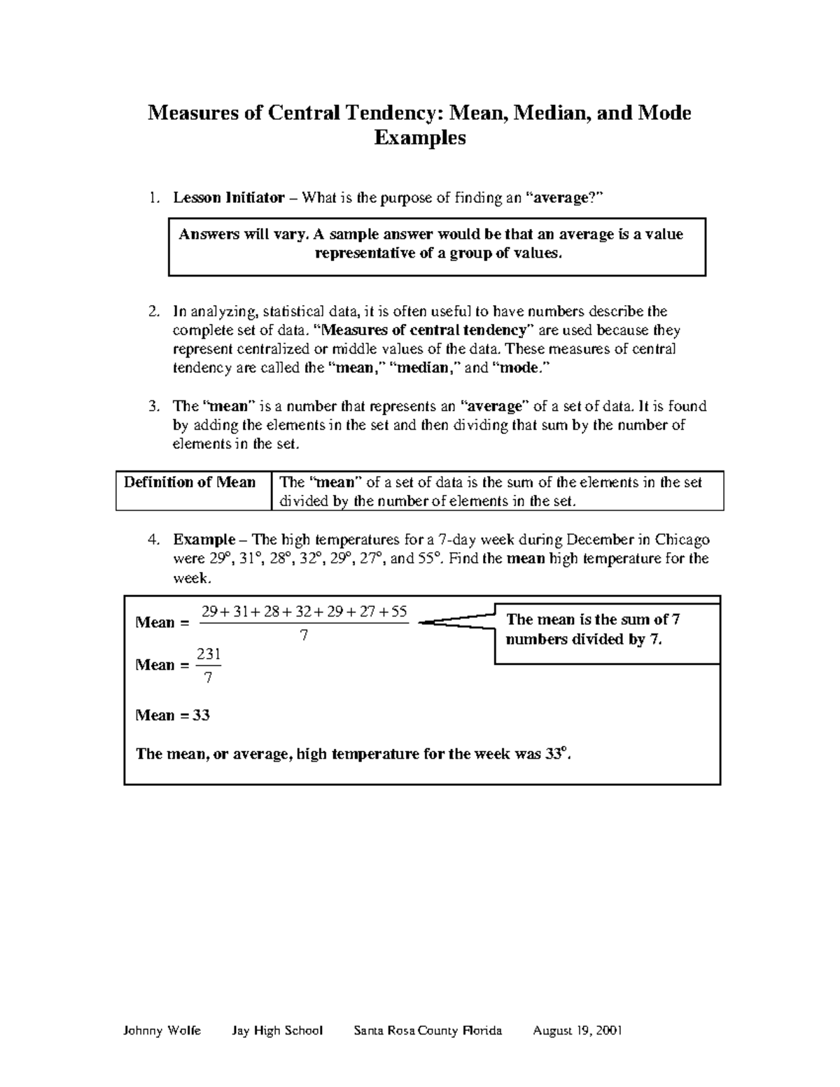 4-Mean mode median-08-01-2024 - Measures of Central Tendency: Mean ...
