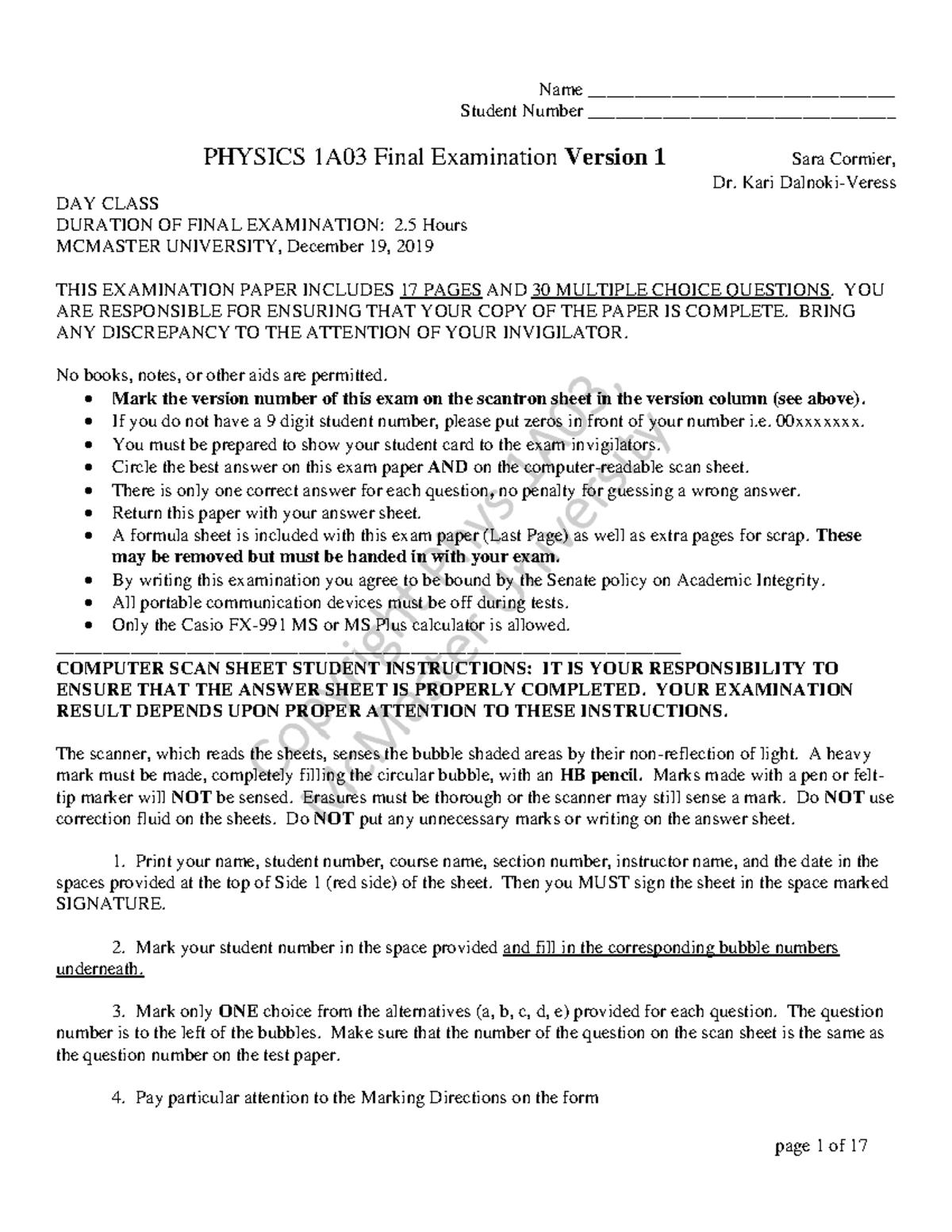 Final Exam Fall 2019 (with answers) - Name ...