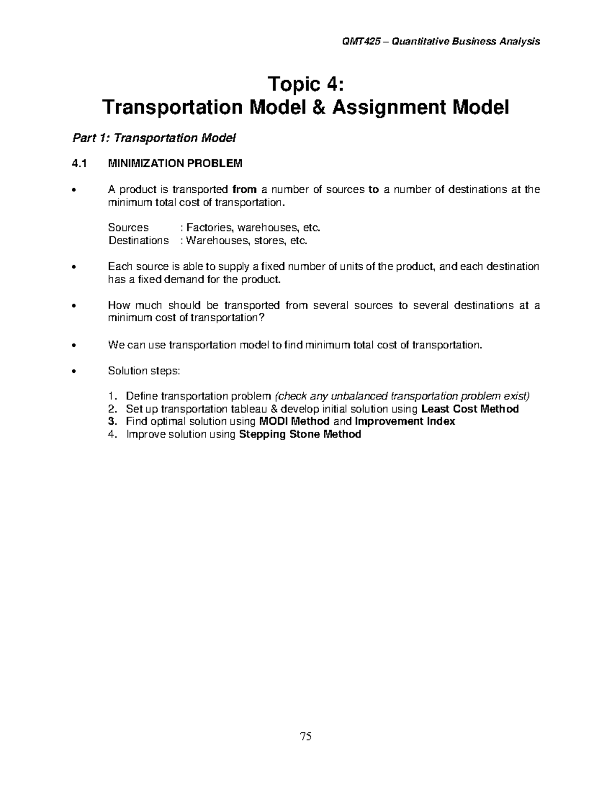 4 QMT425-T4 Transportation (75-104) - Topic 4: Transportation Model ...