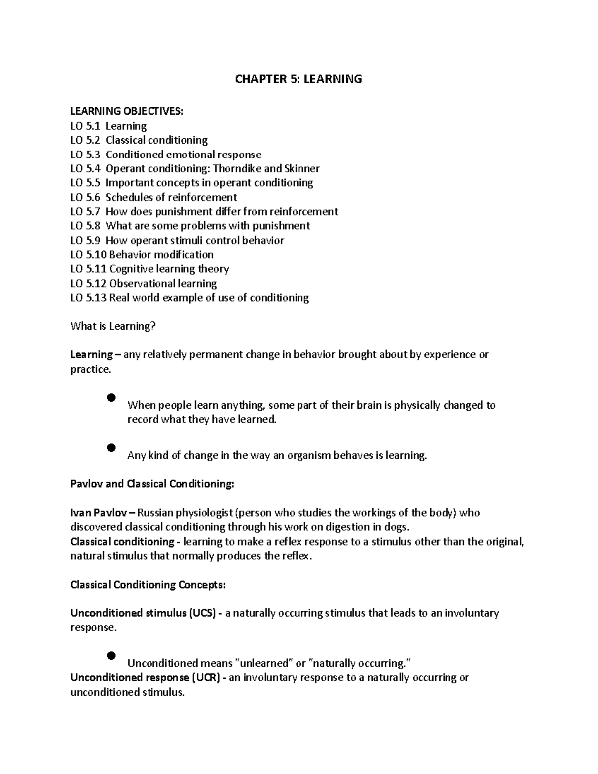 Psych reviewer for midterms - CHAPTER 5: LEARNING LEARNING OBJECTIVES: LO 5 Learning LO 5 ...