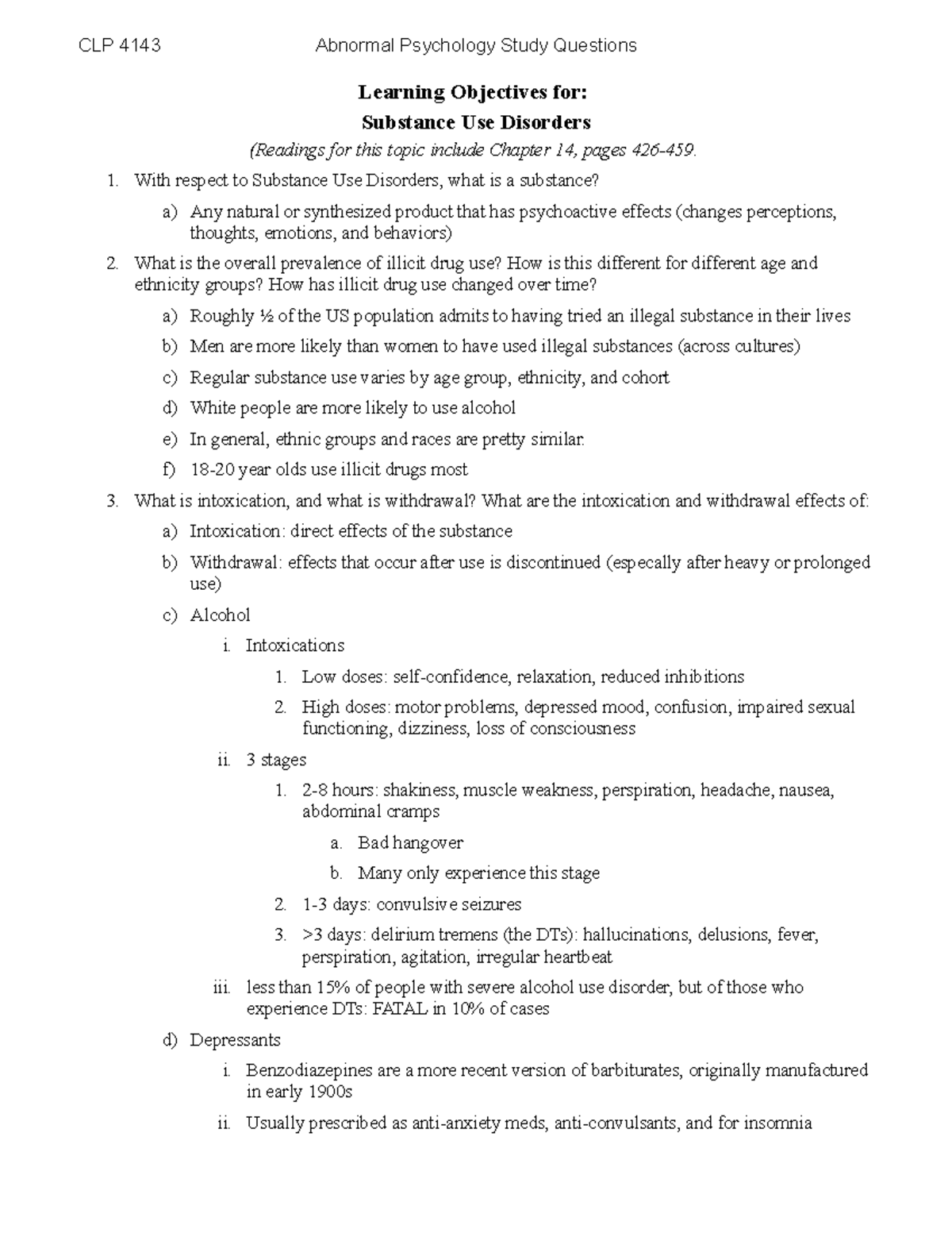 LO for Substance Use Disorders - CLP 4143 Abnormal Psychology Study ...