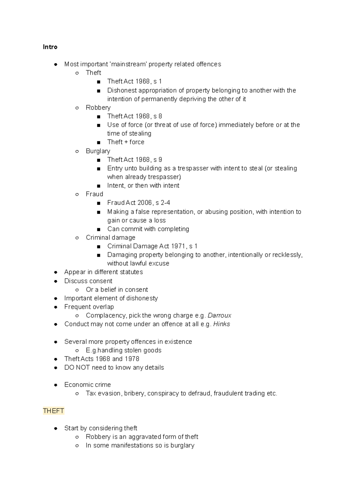 Property offences lecture 1[36] - Intro Most important ‘mainstream’ property related offences ...