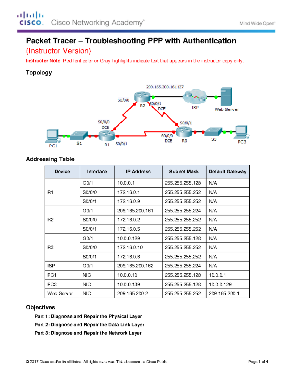 Packet Tracert Cisco 4 - (Instructor Version) Instructor Note : Red ...