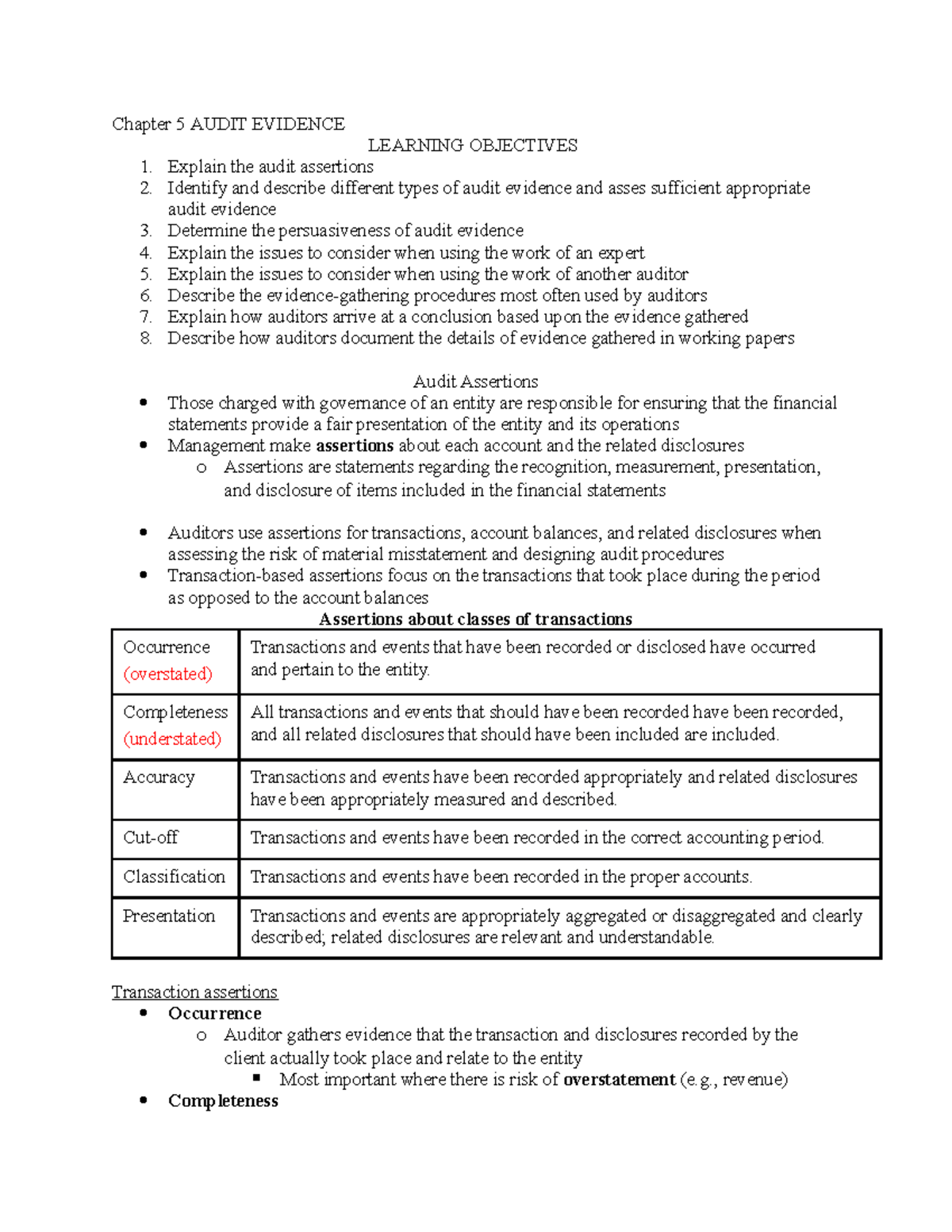 Ch 5 - Abiodun Isiaka - Chapter 5 AUDIT EVIDENCE LEARNING OBJECTIVES ...