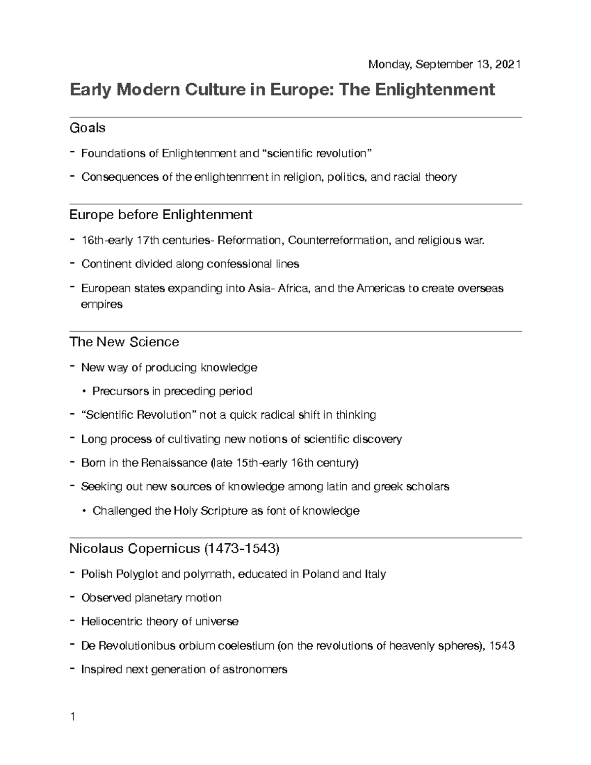 The Enlightenment - Brief notes - Early Modern Culture in Europe: The ...