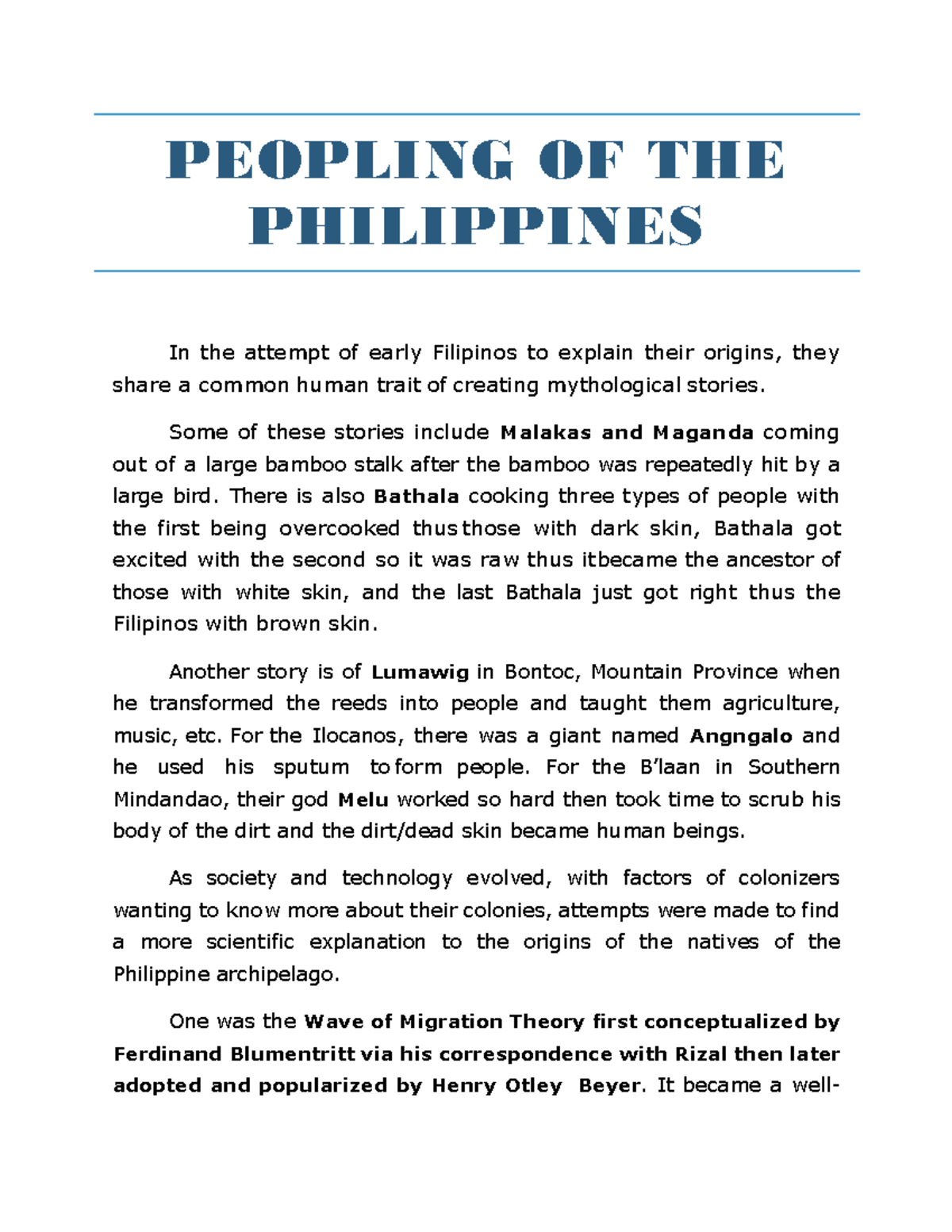 Peopling of the Philippines - PEOPLING OF THE PHILIPPINES In the ...