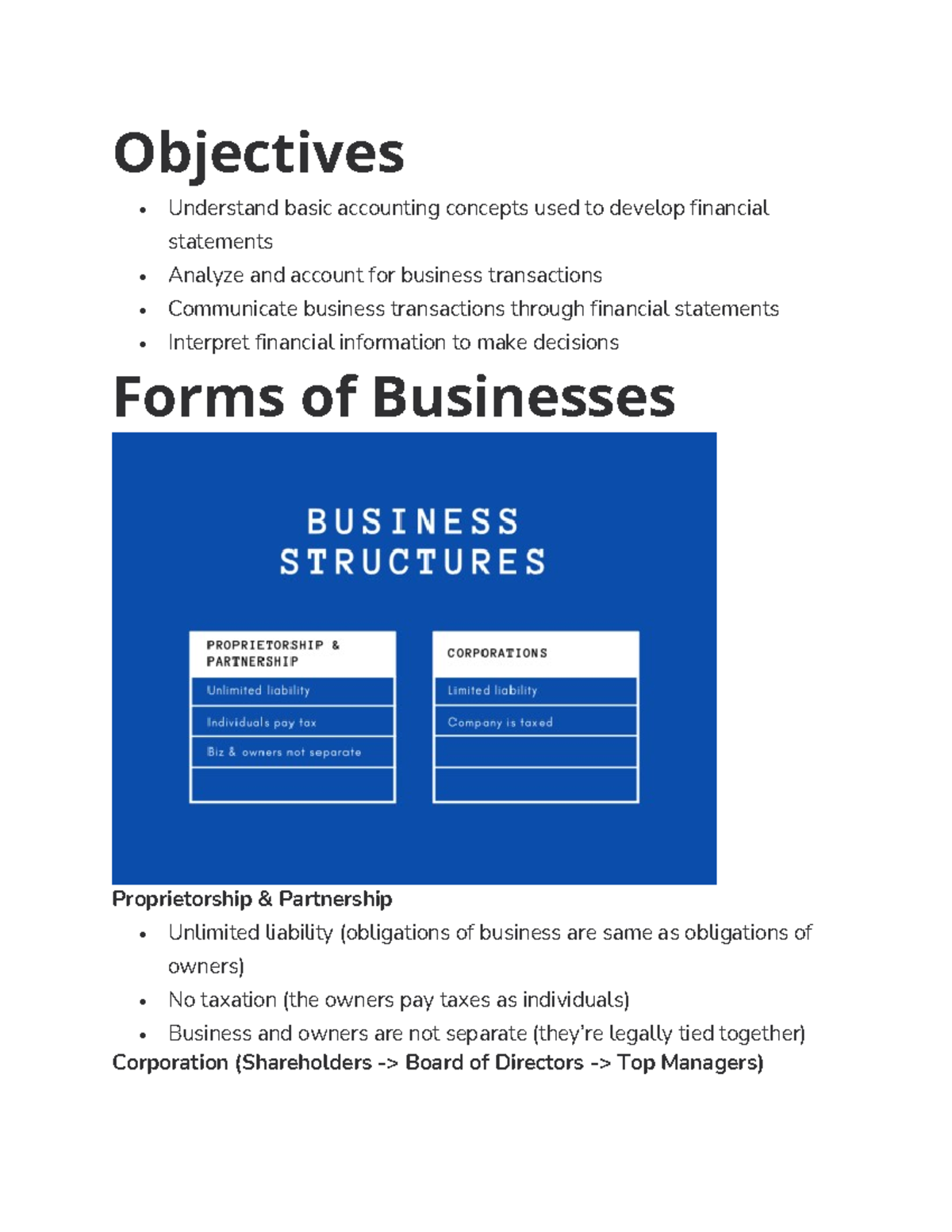 Exam 1 Accounting pt 1 - Objectives Understand basic accounting ...