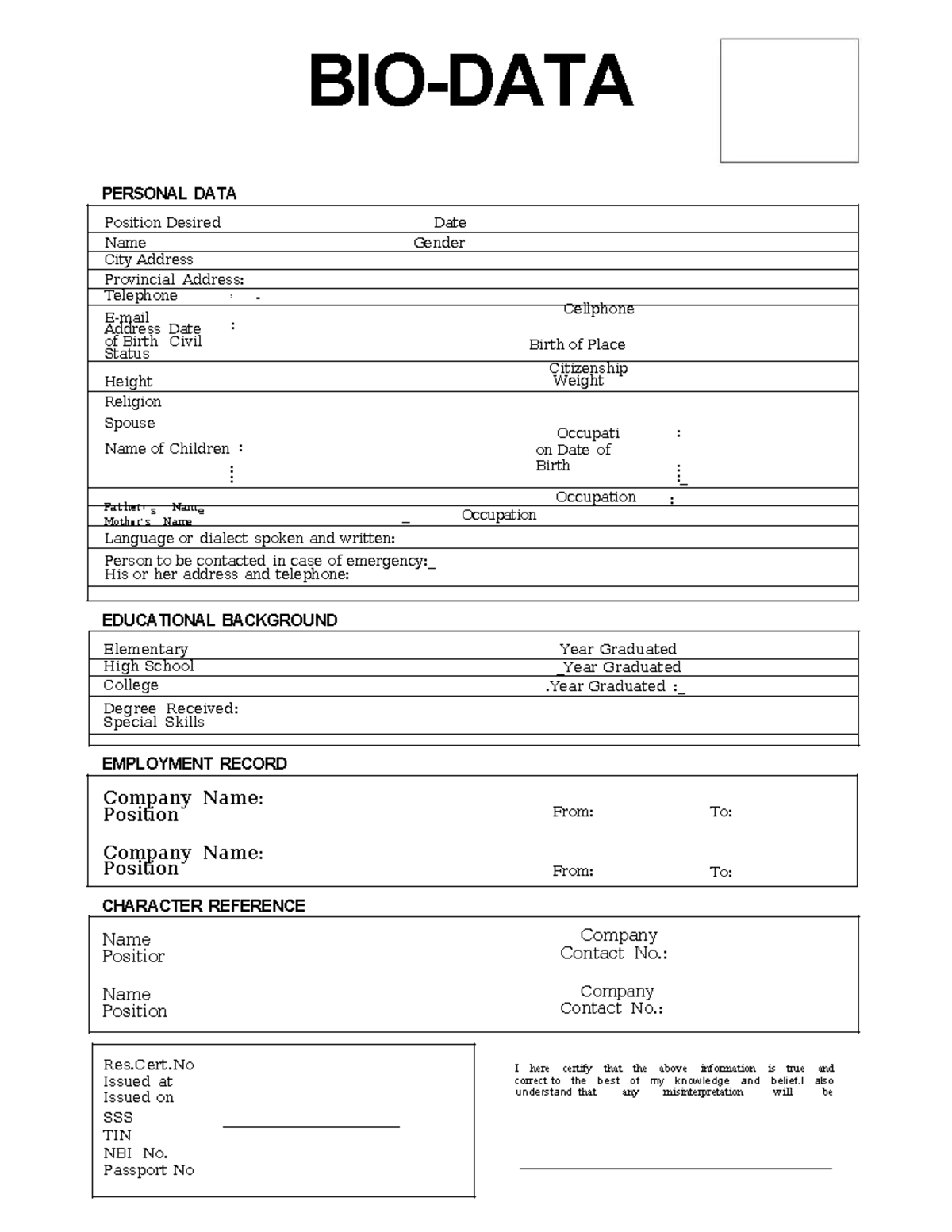 Document - materials - BIO-DATA PERSONAL DATA Position Desired Date ...