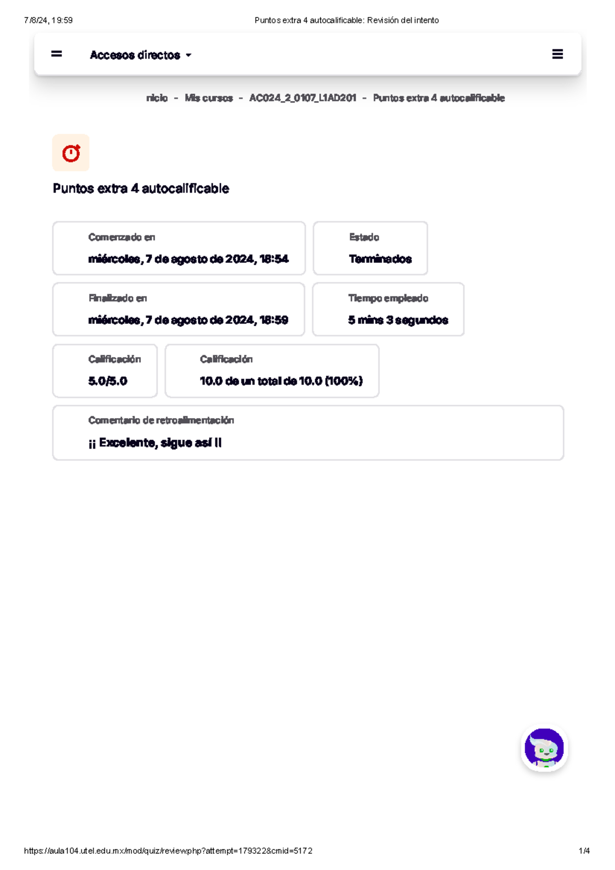Puntos extra 4 autocalificable Revisión del intento - Comenzado en ...