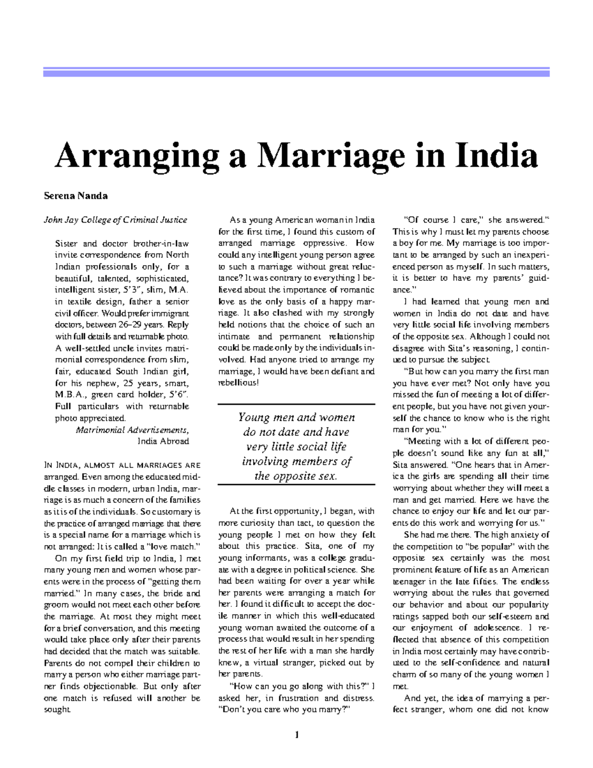 Nanda-2000-Arranging a Marriage India - Article 20 Arranging a Marriage in India Serena Nanda ...