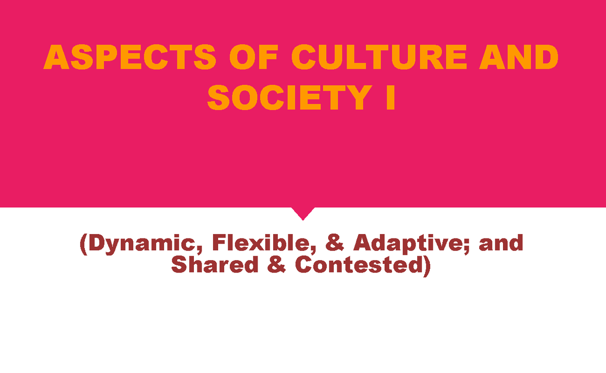 Aspects OF Culture AND Society I - ASPECTS OF CULTURE AND SOCIETY I ...