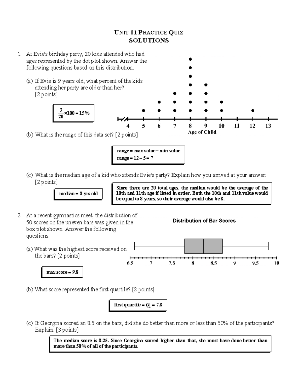 Alg I Unit 11 Practice Quiz Solutions - UNIT 11 PRACTICE QUIZ SOLUTIONS ...
