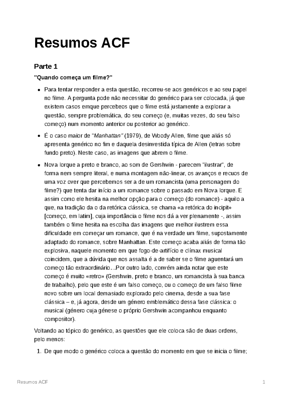 Resumos ACF - Resumos ACF Parte 1 "Quando começa um filme?" Para tentar ...