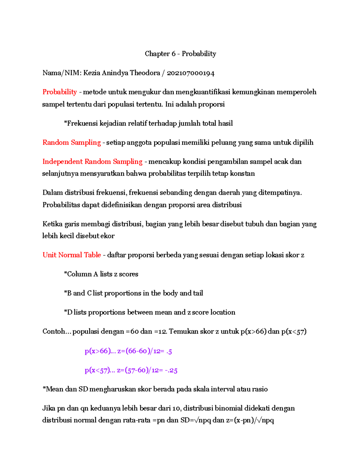 Chapter 6 - Basic Statistics - Chapter 6 - Probability Nama/NIM: Kezia ...