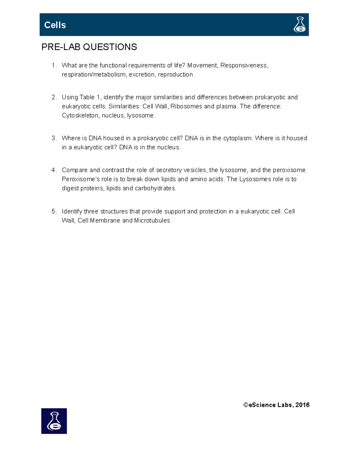 AP 5045 L02 Cell - ESCIENCE - PRE-LAB QUESTIONS What are the functional requirements of life ...