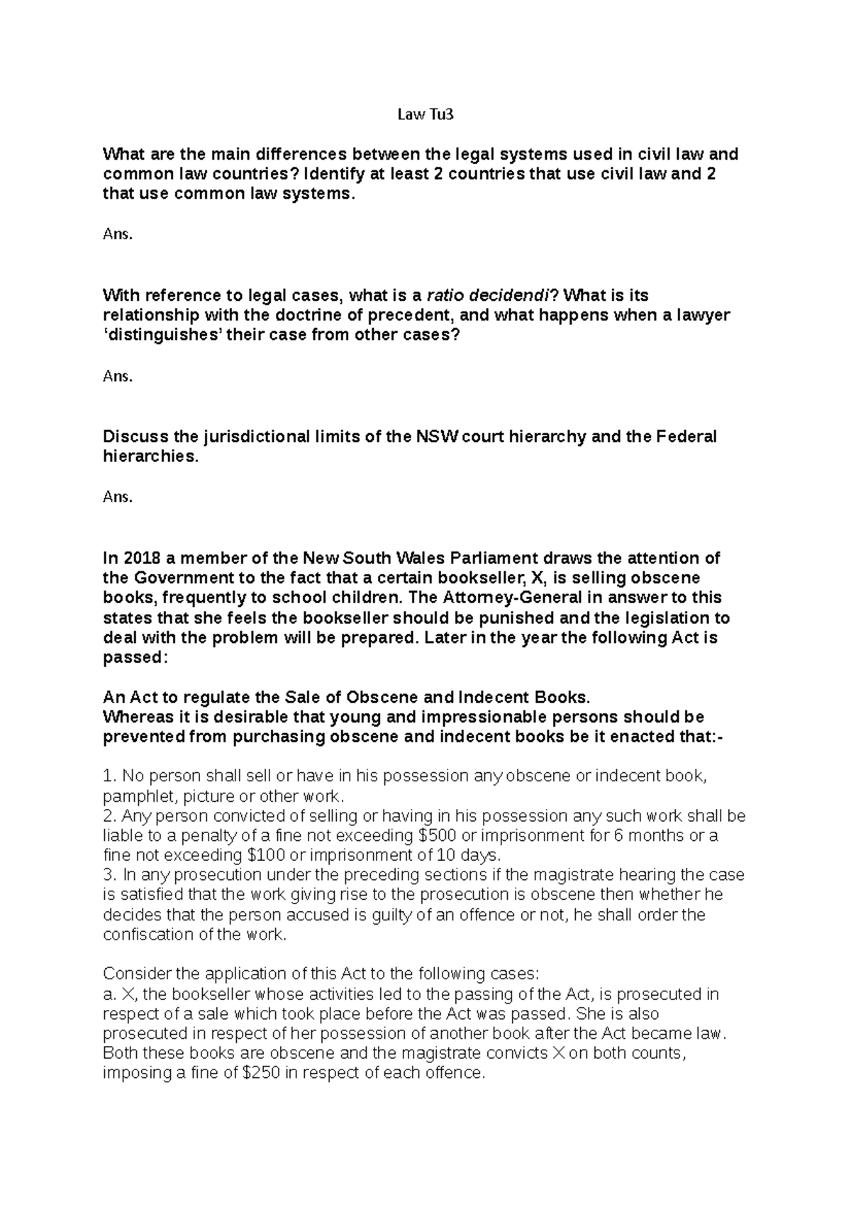 Law Tu3 - enterprise law notes on tutorial 3 - Law Tu What are the main ...