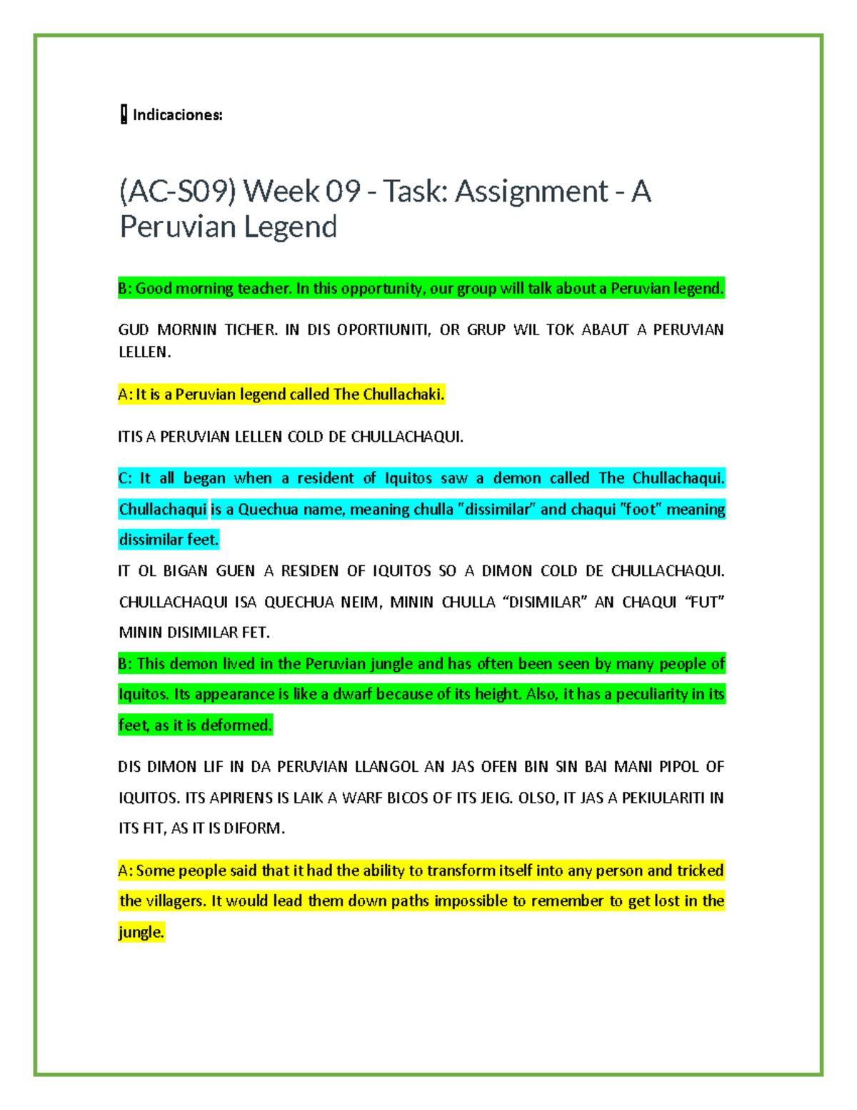 WEEK 9 - Write the legend in a text (60-80 words), Use the vocabulary ...