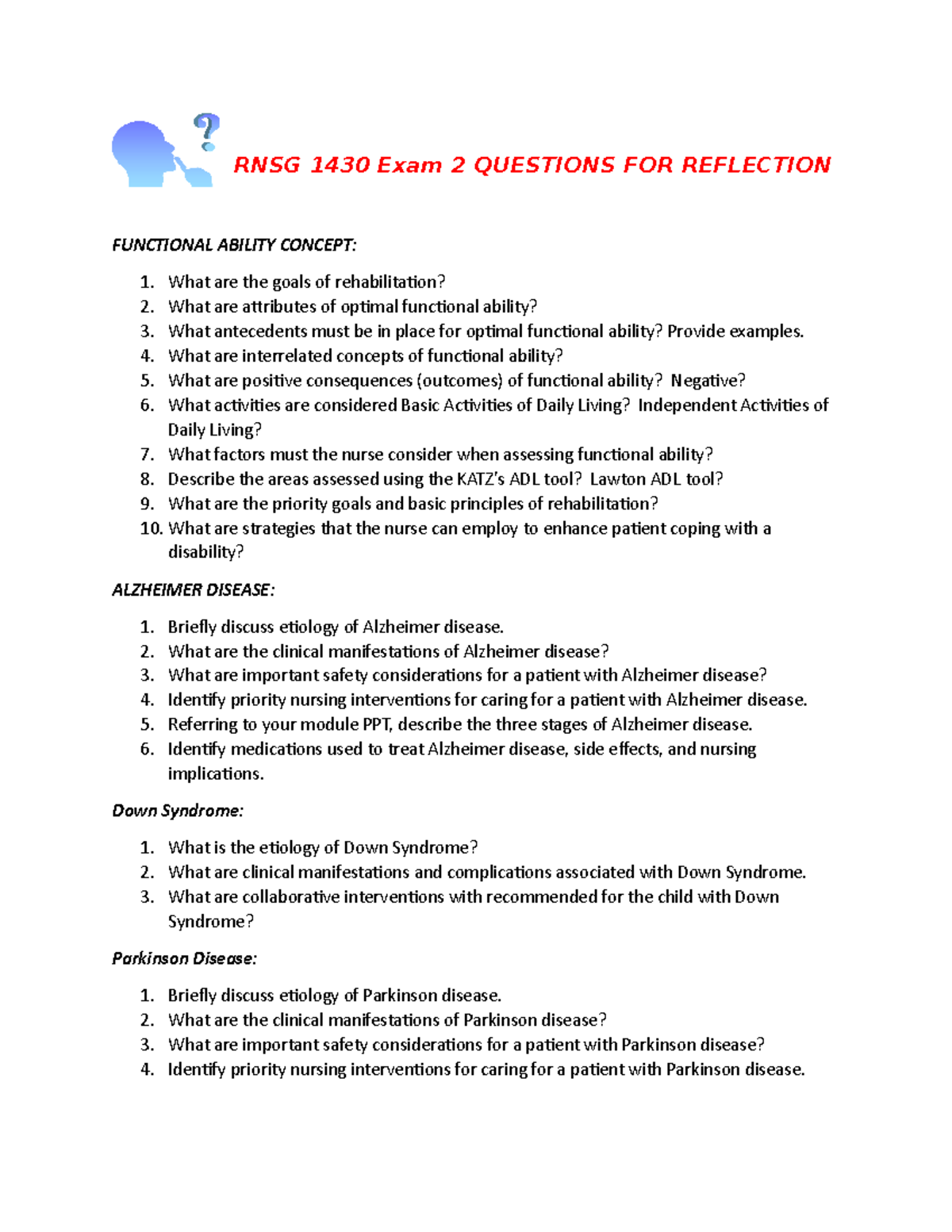 1430 Exam 2- Questions FOR Reflection - RNSG 1430 Exam 2 QUESTIONS FOR ...