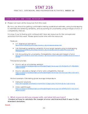 Week 12 - Practice, extension, and preparation activities - STAT 216 PRACTICE, EXTENSION, AND ...