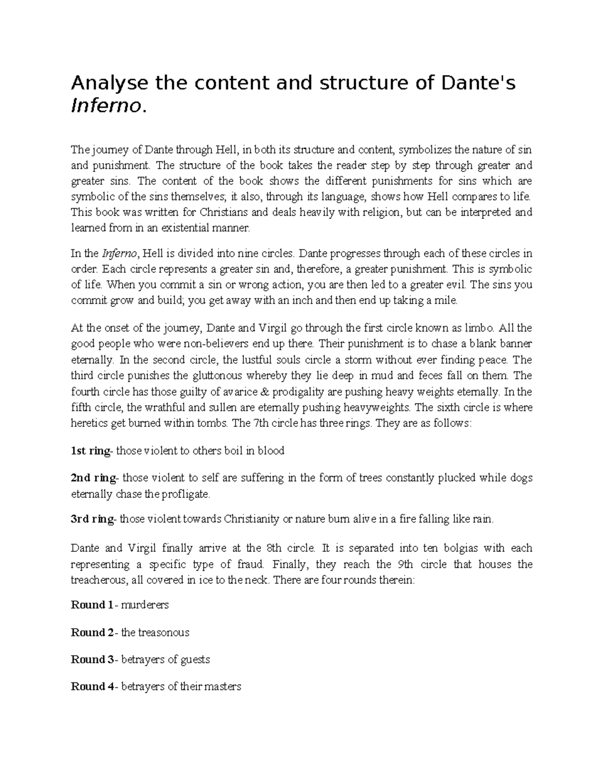 Analyse the content and structure of Dante's Inferno - The journey of ...